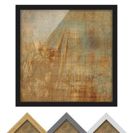 Vintage Bild mit Rahmen Blumen unter Ornamentstruktur