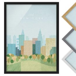 Bilderwelten Bild mit Rahmen originell blau Illustration inkl. Rahmung - Reiseposter - New York Autumn - New York Wohnzimmer Schlafzimmer