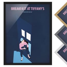 Bilderwelten Bild mit Rahmen originell blau Pop Art inkl. Rahmung - Filmposter Breakfast at Tiffany ́s - Musik Wohnzimmer Schlafzimmer