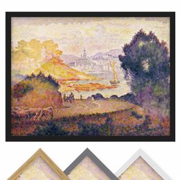 Bilderwelten Bild mit Rahmen Natur bunt modern inkl. Rahmung - Henri Edmond Cross - Aussicht auf Menton - Landschaft Wohnzimmer Schlafzimmer