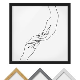 Bild mit Rahmen Line Art H&auml;nde Ber&uuml;hrung Schwarz Wei&szlig;