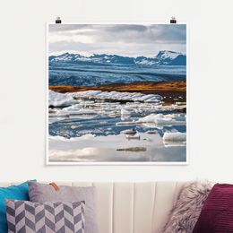 Bilderwelten Poster Natur blau Motiv matt gl&auml;nzend selbstklebend - Gletscherlagune - Berg Wohnzimmer Schlafzimmer