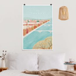 Bilderwelten Poster originell blau Illustration matt gl&auml;nzend selbstklebend - Reiseposter - Prague - Skylines Wohnzimmer Schlafzimmer