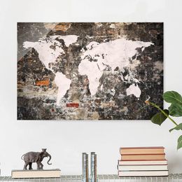 Glasbild Weltkarte Alte Mauer Weltkarte