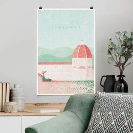 Bilderwelten Poster Stadt rosa Illustration matt gl&auml;nzend selbstklebend - Reiseposter - Florence - Italien Wohnzimmer Schlafzimmer