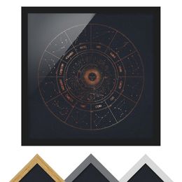 Bilderwelten Bild mit Rahmen Weltkarte blau Illustration inkl. Rahmung - Astrologie Die 12 Sternzeichen Blau Gold - Himmel Wohnzimmer Schlafzimmer
