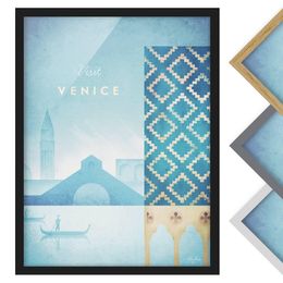 Bilderwelten Bild mit Rahmen originell blau Vintage inkl. Rahmung - Reiseposter - Venedig - Architektur Wohnzimmer Schlafzimmer