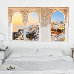 3D Wandtattoo Verzierte Fenster Strahlendes Santorin Fenster Wandsticker 3D-Optik Wandaufkleber Fenster Ausblick in S-XXL 3D-Effekt