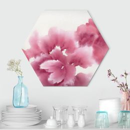 Bilderwelten Alu-Dibond Bild Hexagon Blumen beige Abstrakt - K&uuml;nstlerische Flora I - Deko Wohnzimmer Schlafzimmer