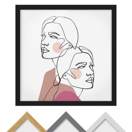 Bild mit Rahmen Line Art Frauen Portrait Wangen Rosa