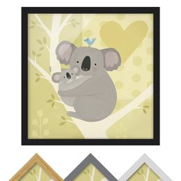 Bilderwelten Bild mit Rahmen Tiere gelb Illustration inkl. Rahmung - Mama und ich - Koalas - Herz Kinderzimmer Baby M&auml;dchen Jungen