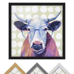 Bilderwelten Bild mit Rahmen Tiere violett Abstrakt inkl. Rahmung - Bebrillte Tiere - Kuh - Deko Wohnzimmer Schlafzimmer