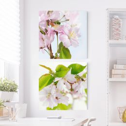2-teiliges Leinwandbild Küche Zierkirsche mit Blüten