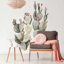 Wandtattoo XXL Kakteen Tropical Aquarell Pflanzen Wandsticker Botanik florale Wandaufkleber Kaktus Aquarell in XXL Wandtattoo Blumen