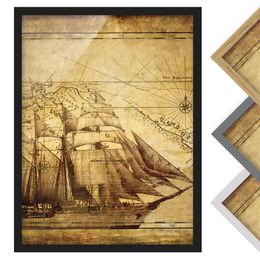 Bilderwelten Bild mit Rahmen Time of Exploration - gerahmte Wandbilder Print Natur Himmel Wohnzimmer Schlafzimmer Bad Badezimmer K&uuml;che Flur Esszimmer Braun