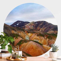 Runde Fototapete selbstklebend Bunte Berge in Island
