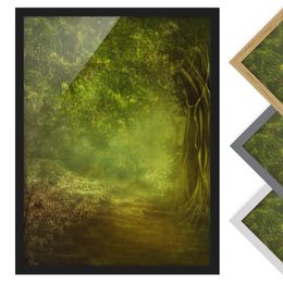 Bilderwelten Bild mit Rahmen Waldspaziergang - gerahmte Wandbilder Print Wald B&auml;ume Fotomontage Natur Wohnzimmer Schlafzimmer Bad Badezimmer K&uuml;che Flur Esszimmer