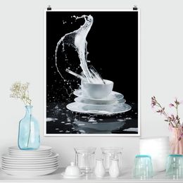 Poster Küche Geschirr mit Spülmittel-Splash