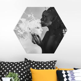 Hexagon-Forexbild Milch & Kaffee Kuss schwarz weiß