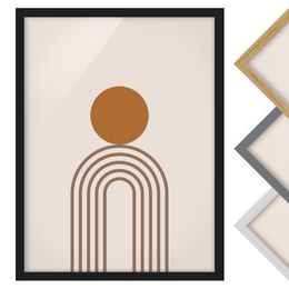 Bilderwelten Bild mit Rahmen originell beige Abstrakt inkl. Rahmung - Line Art Kreis und Linien Kupfer - Geometrisch Wohnzimmer Schlafzimmer