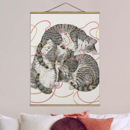 Stoffbild mit Posterleisten Illustration Graue Katzen Malerei