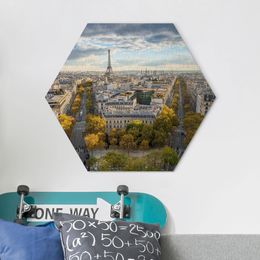 Alu-Dibond Hexagonbilder Nice day in Paris - Wandbild auf Alu-Verbundplatte Natur Skyline Stadt Himmel Wohnzimmer Schlafzimmer Bad Badezimmer K&uuml;che