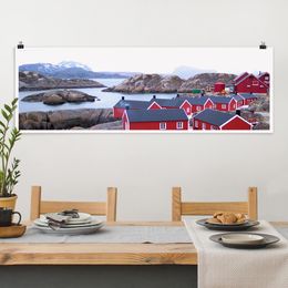 Bilderwelten Poster Stadt einzigartig Motiv matt gl&auml;nzend selbstklebend - Siedlung im Fjord - Architektur Wohnzimmer Schlafzimmer