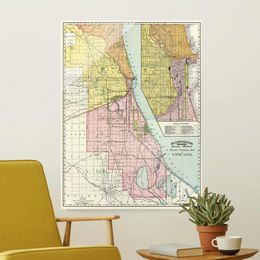 Glasbild Vintage Karte Chicago