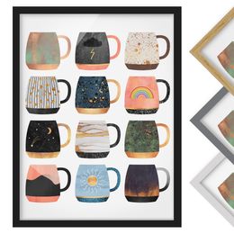 Bilderwelten Bild mit Rahmen K&uuml;che Lieblingstassen mit Gold Poster FineArt Wandbilder Kunstdruck 4 Rahmen-Farben