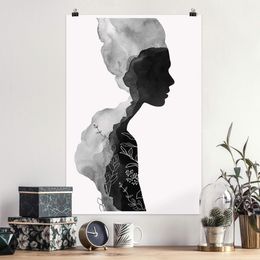 Bilderwelten Poster Portrait schwarz weiss Illustration Aquarell - Sie - Jugendzimmer