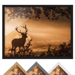 Wald Bild mit Rahmen Hirsch im Winterwald