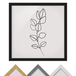 Bilderwelten Bild mit Rahmen Blumen schwarz weiss Line Art inkl. Rahmung - Line Art Zweig Bl&auml;tter Schwarz Wei&szlig; - Deko Wohnzimmer Schlafzimmer