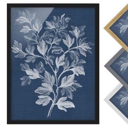 Bilderwelten Bild mit Rahmen Blumen blau Tropisch inkl. Rahmung - Denim Pflanzenstudie I - Pflanzen Wohnzimmer Schlafzimmer