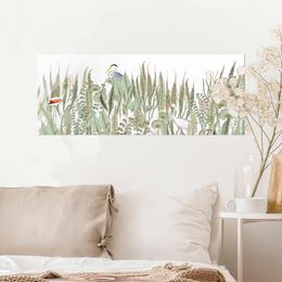 Glasbild Flamingo und Storch mit Pflanzen