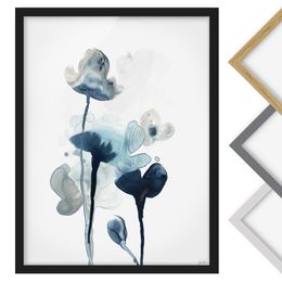 Bilderwelten Bild mit Rahmen Blumen einzigartig modern Aquarell - Mitternachtsbl&uuml;ten III - Deko Wohnzimmer Schlafzimmer