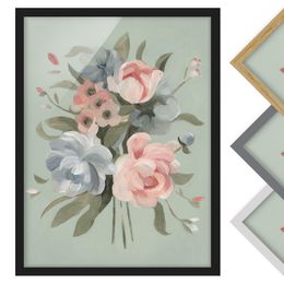 Bilderwelten Bild mit Rahmen Blumen pastell Tropisch Aquarell - Bouquet in Pastell II - Deko Wohnzimmer Schlafzimmer