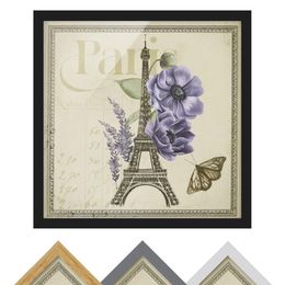 Bilderwelten Bild mit Rahmen Blumen einzigartig Illustration inkl. Rahmung - Paris Collage Eiffelturm - Skylines Wohnzimmer Schlafzimmer