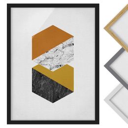 Bilderwelten Bild mit Rahmen originell grau Illustration inkl. Rahmung - Geometrische Hexagone - Deko Jugendzimmer