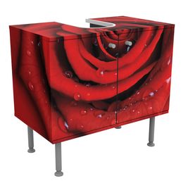 Waschbeckenunterschrank Rosen Rote Rose mit Wassertropfen