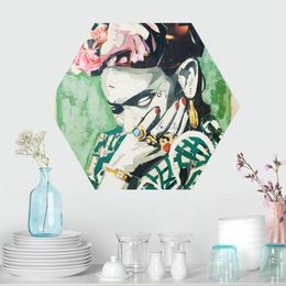 Hexagon-Alu-Dibond Bild Frida Kahlo - Collage No.3