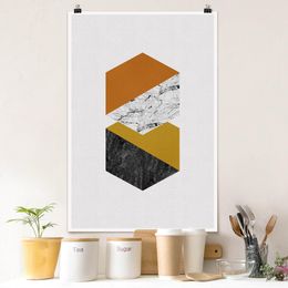 Bilderwelten Poster originell grau Illustration matt gl&auml;nzend selbstklebend - Geometrische Hexagone - Jugendzimmer