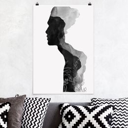 Bilderwelten Poster originell schwarz weiss modern Aquarell - Er - Wohnzimmer Schlafzimmer