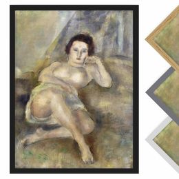 Bilderwelten Bild mit Rahmen Jules Pascin - Liegende junge Frau - gerahmte Wandbilder Print Akt Kunstdruck Portrait Wohnzimmer Schlafzimmer Bad Badezimmer K&uuml;che