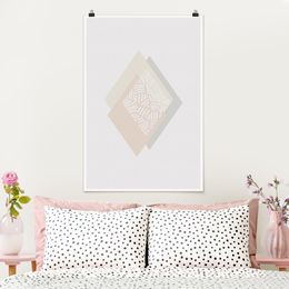 Bilderwelten Poster grau Illustration matt gl&auml;nzend selbstklebend - Sanfte Farben Geometrie Karo - Geometrisch Wohnzimmer Schlafzimmer