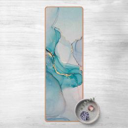 Yogamatte Kork Aquarell Pastell Türkis mit Gold
