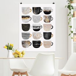 Poster Goldene Tassen Schwarz Weiß