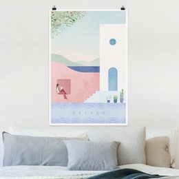 Bilderwelten Poster Stadt pastell Illustration matt gl&auml;nzend selbstklebend - Reiseposter - Greece - Griechenland Wohnzimmer Schlafzimmer