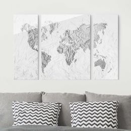 3-teiliges Glasbild Papier Weltkarte Weiß Grau