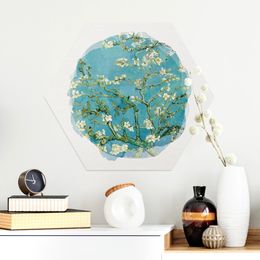 Hexagon-Alu-Dibond Bild Wasserfarben - Vincent van Gogh - Mandelblüte