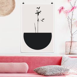 Bilderwelten Poster Blumen schwarz weiss Tropisch matt gl&auml;nzend selbstklebend - Grafische Pflanzenwelt - Zartes Wachstum - Wohnzimmer Schlafzimmer